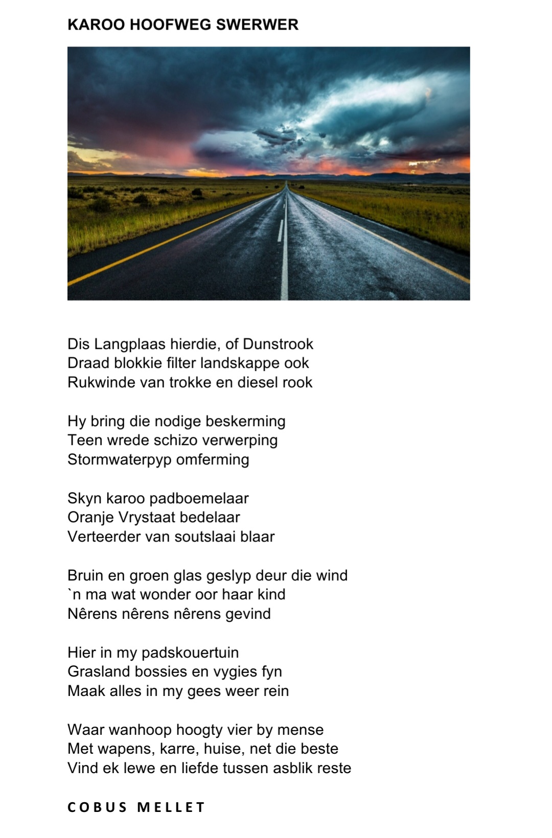 Karoo Hoofweg Swerwer - INK